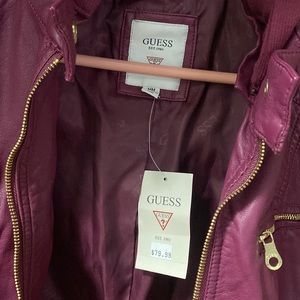 Guess | Jackets & Coats | Nwt Guess Maroon Leather Jacket With ...